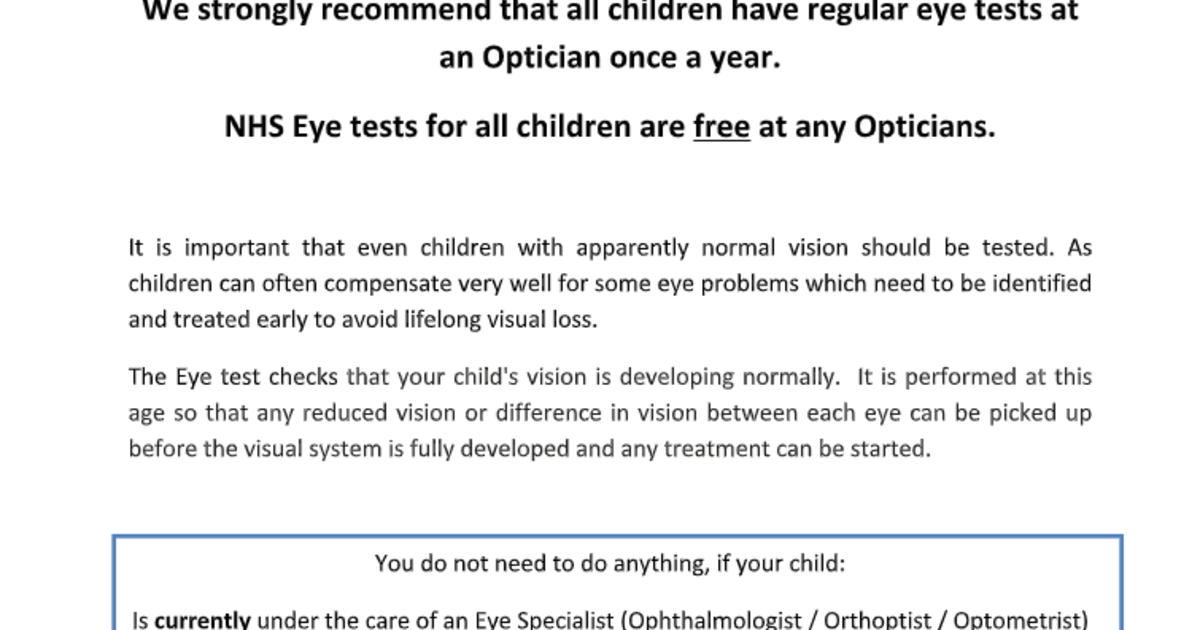 NHS Eye Tests | Mary Howard CE Primary School